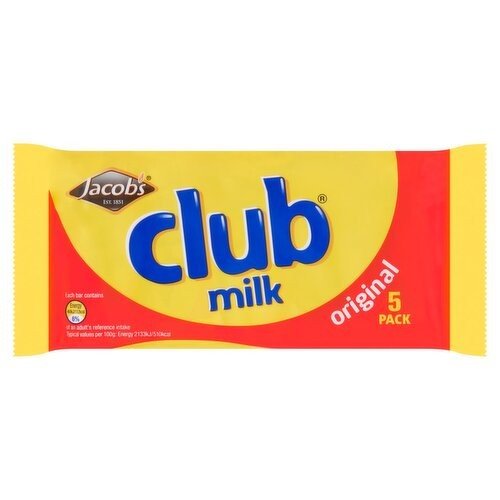 Jacob's Club Milk 5 Pack (22 g) | British & Irish Food Delivered in the ...