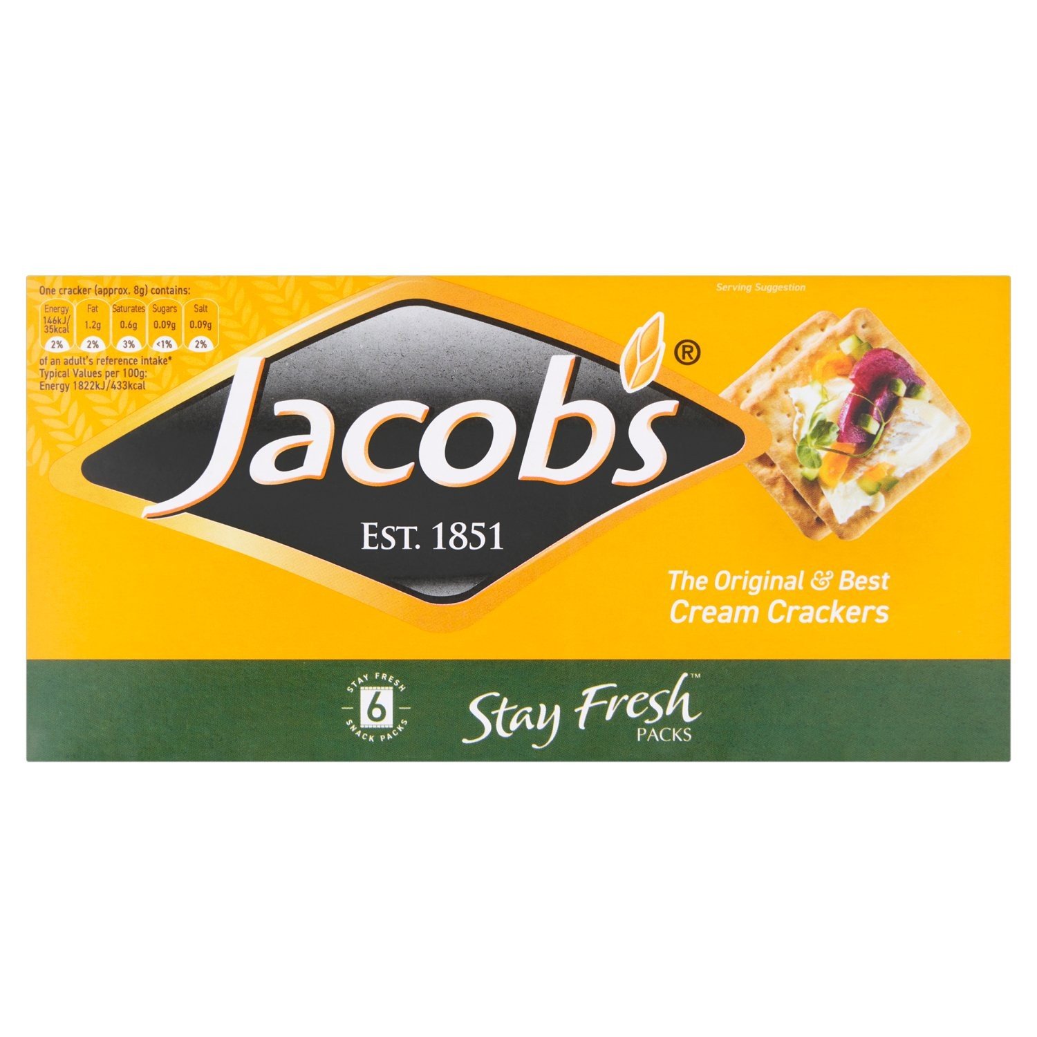 Jacob's Stay Fresh Original Cream Crackers 6 Pack (180 g) | British ...