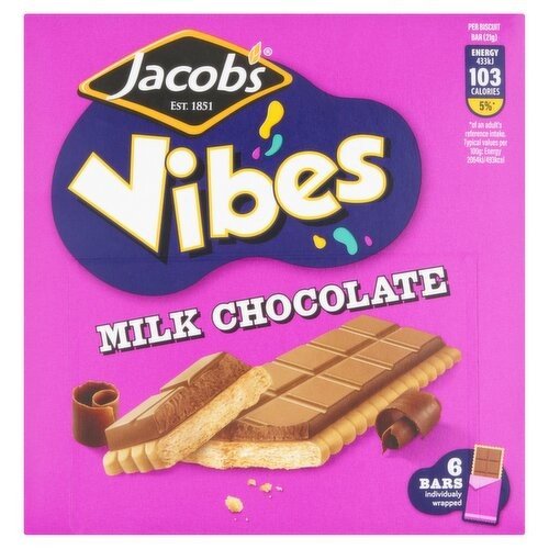 Jacob's Vibes Milk Chocolate Biscuit Bar 6 Pack (21 g) | British ...